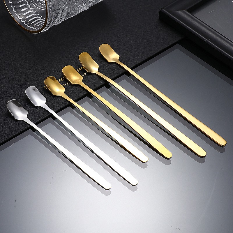 Stainless Steel Square Long Handle Coffee Spoon Ice Cream Stirring Tea ...