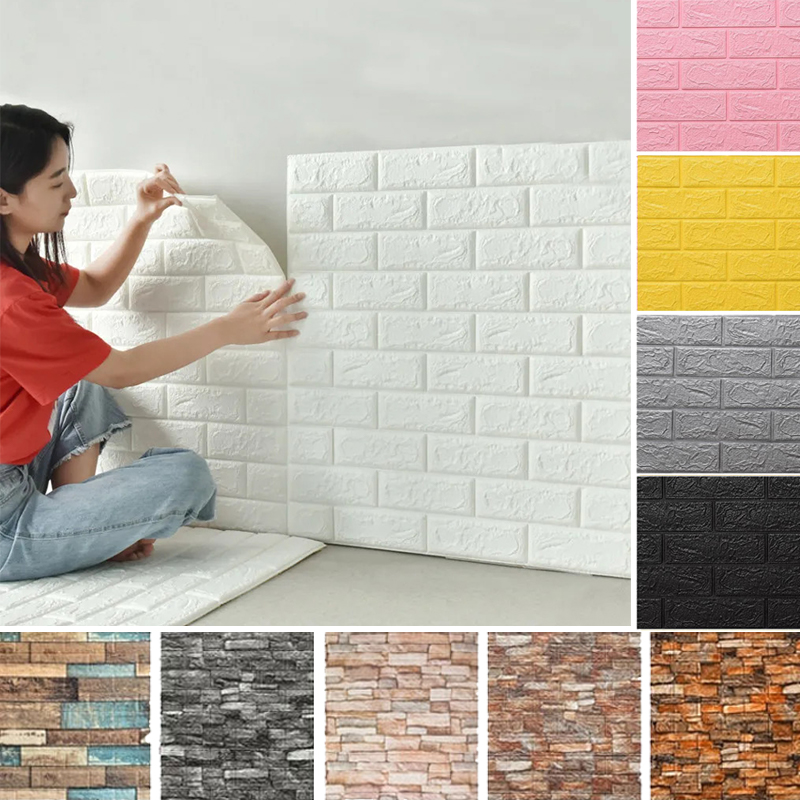 10pcs 3D Wall Tile Sticker Brick Pattern Foam Self-Adhesive Waterproof ...