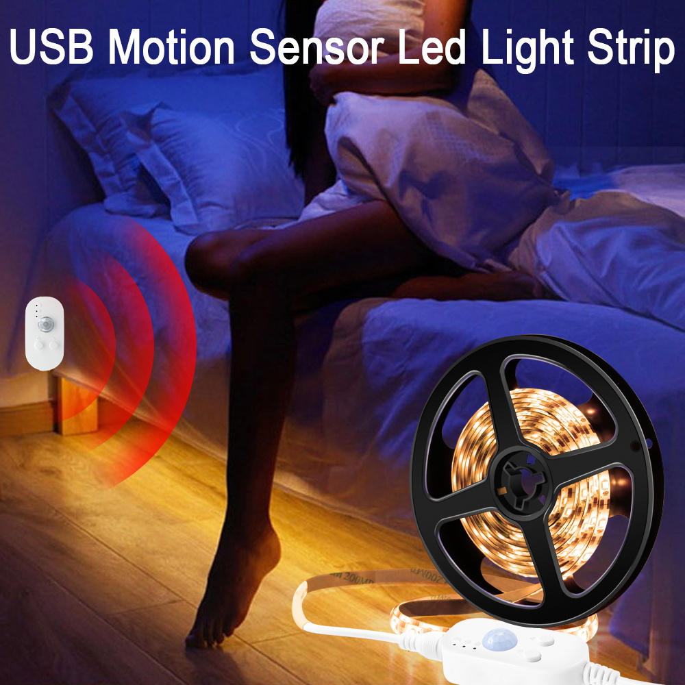 USB LED Cuttable Cabinet Light Strip PIR Motion Sensor Flexible Tape ...