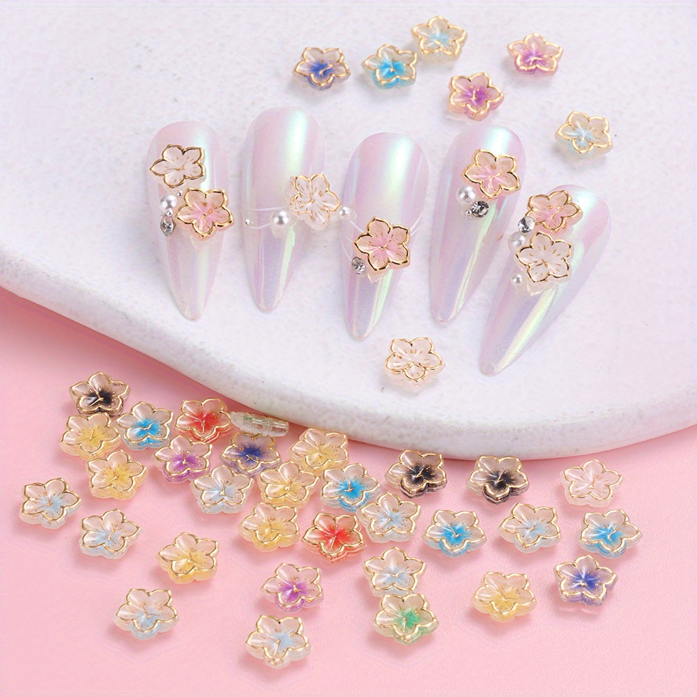 30PCS 3D Colorful Acrylic Flower Nail Charms Mixed Cherry Blossom Clock ...