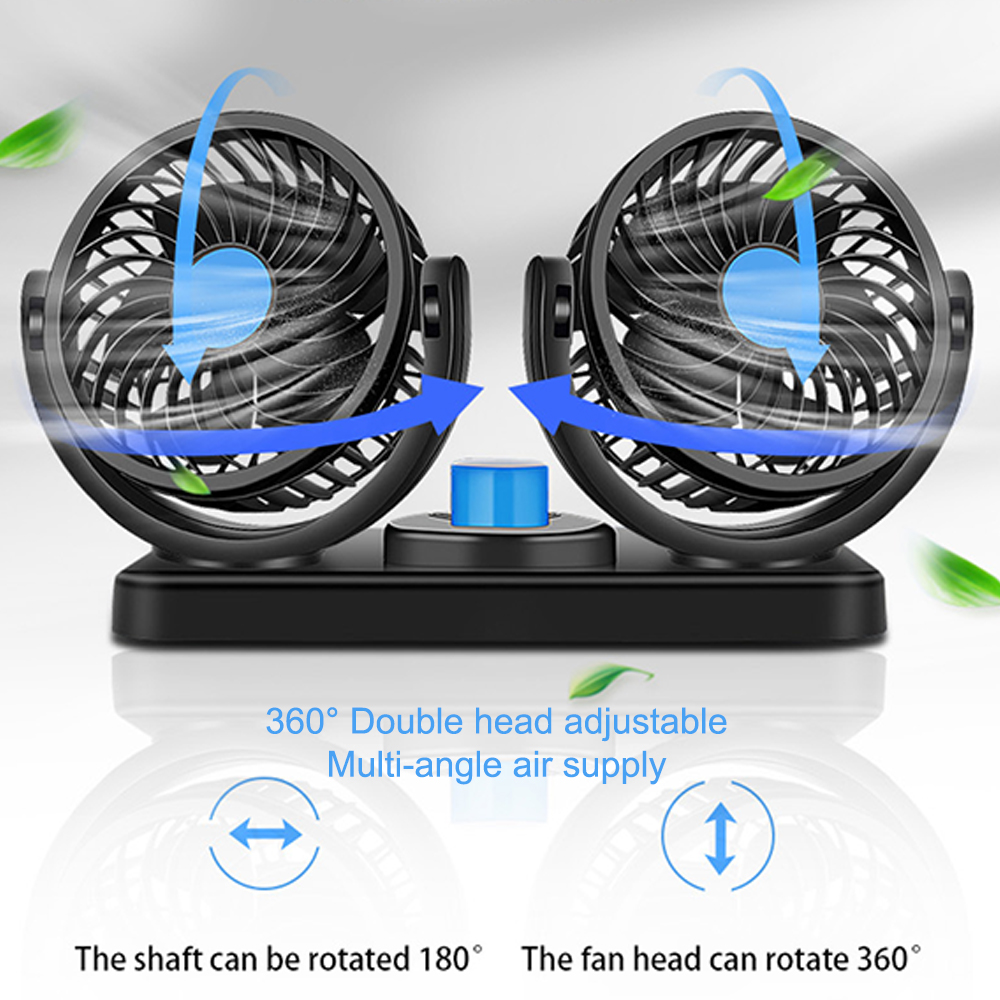 USB dual head wind powered car mounted fan, truck van, truck portable ...