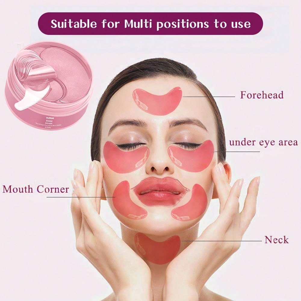 1pc Pink Rose Eye Mask 60pcs To Lighten Fine Lines At The Corners Of ...