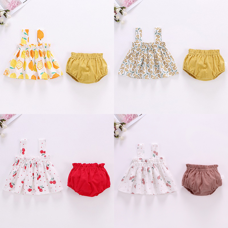 2Pcs/Set Baby Girl Clothes Set Infant Cute Cherry Dress+Panties Girls ...