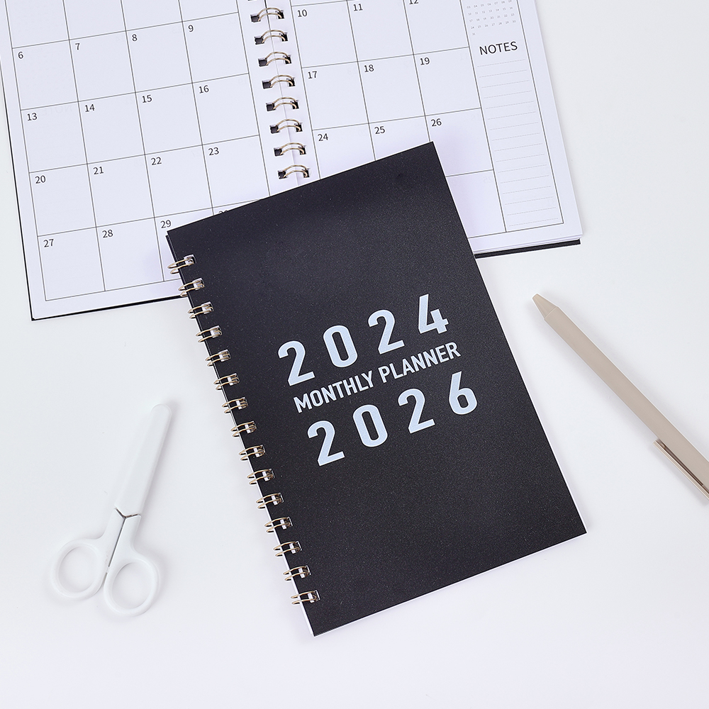 29 sheets 2024-2026 Monthly Planner Black PVC Waterp roof Cover Monthly ...