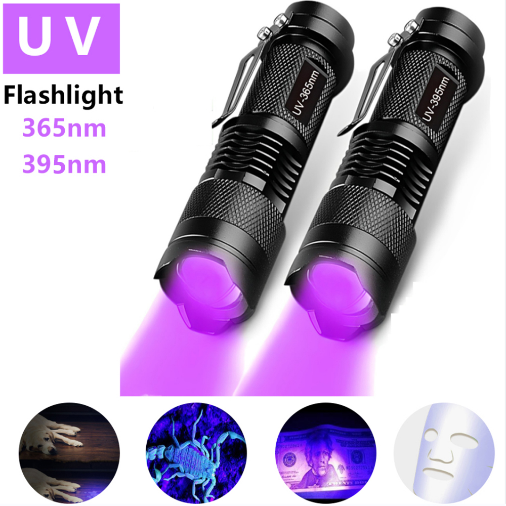 UV Purple Flashlight 365NM/395NM Aluminum Alloy Cash Detector ...
