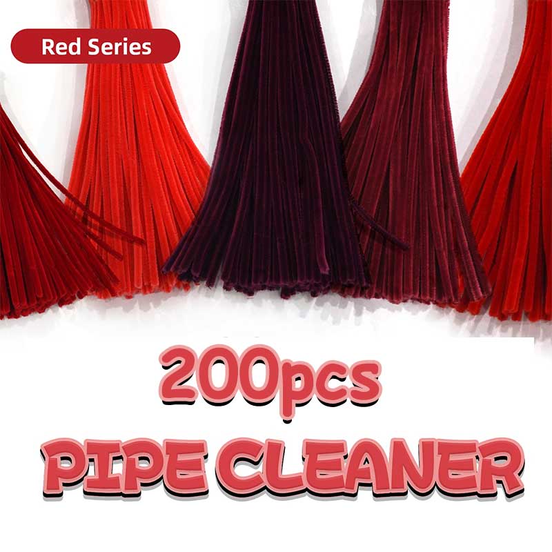 200pcs Red serie Pipe Cleaners Craft Chenille Stem, Big Red,Vivid Red ...