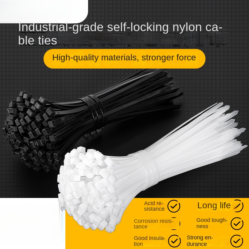 Self-locking Nylon Cable Ties White Black Plastic Binding Straps ...