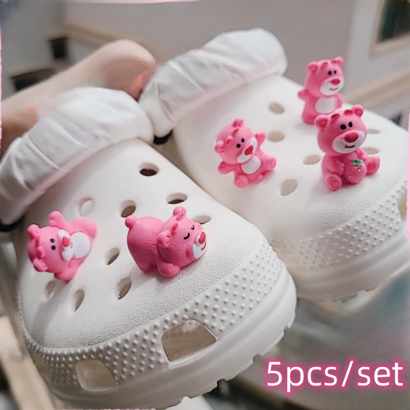 5pcs/set 3D Strawberry Bear Croc Charm Barbie Pink Series Jibz Set For ...