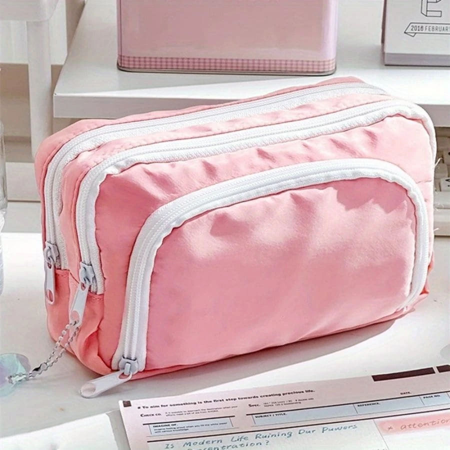 Kawaii Large Capacity 3-Layer Pencil Case With Brooch (6 Colors ...