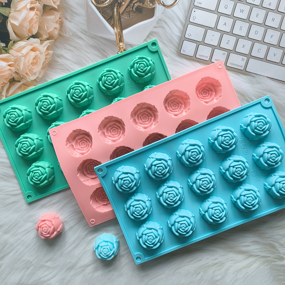 1pc 15 Cavity Rose Shape Cake Mold, Silicone Chocolate Candy Mold, DIY ...