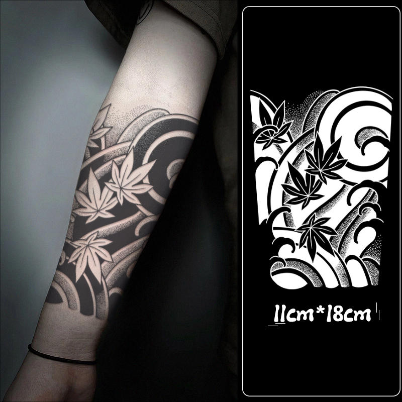 Waterproof Lasting 15 Days Temporary Tattoo Sticker, Maple Leaf Wave ...