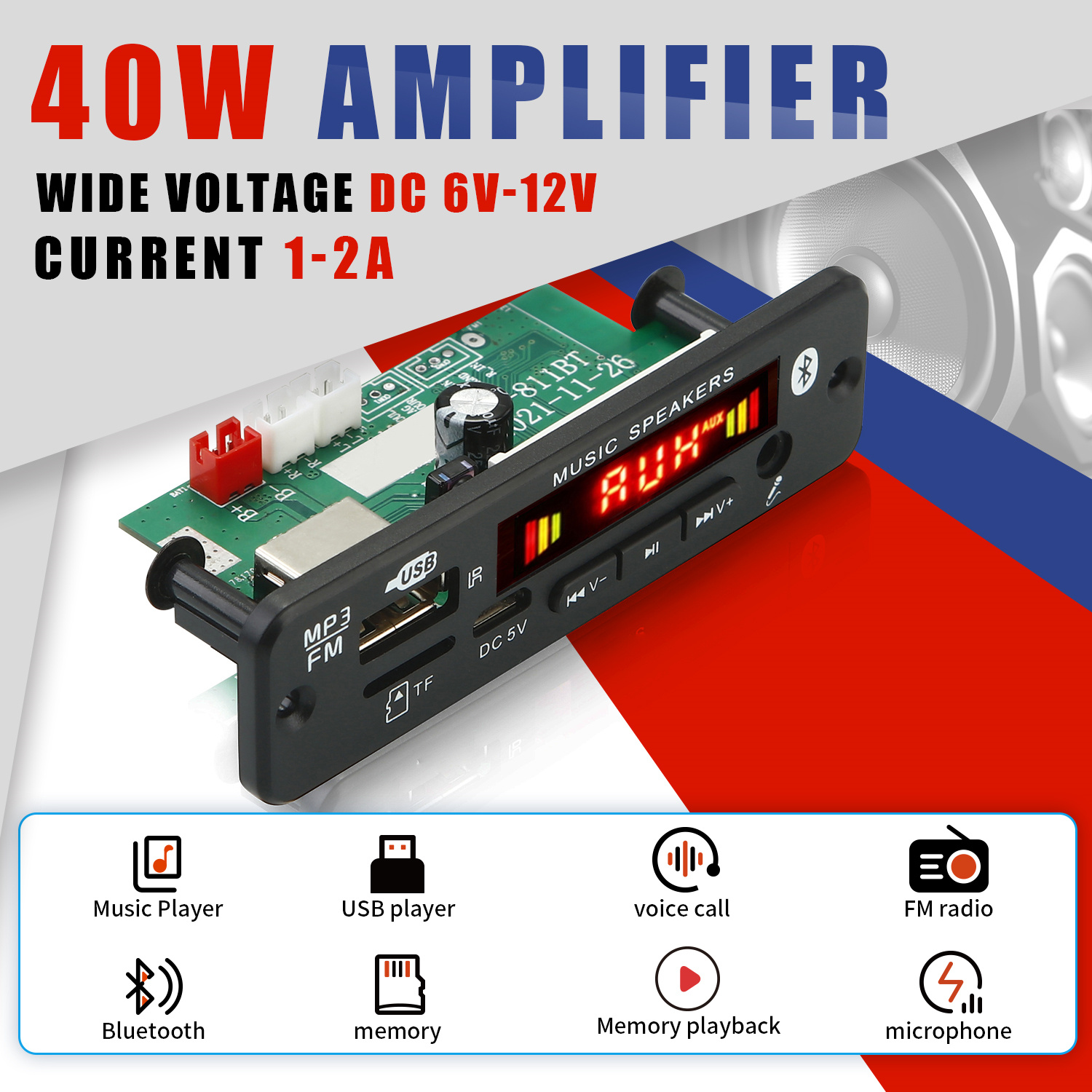 40W Amplifier MP3 Decoder Board DC 12V 18V Bluetooth 5.0 MP3 Player Car ...