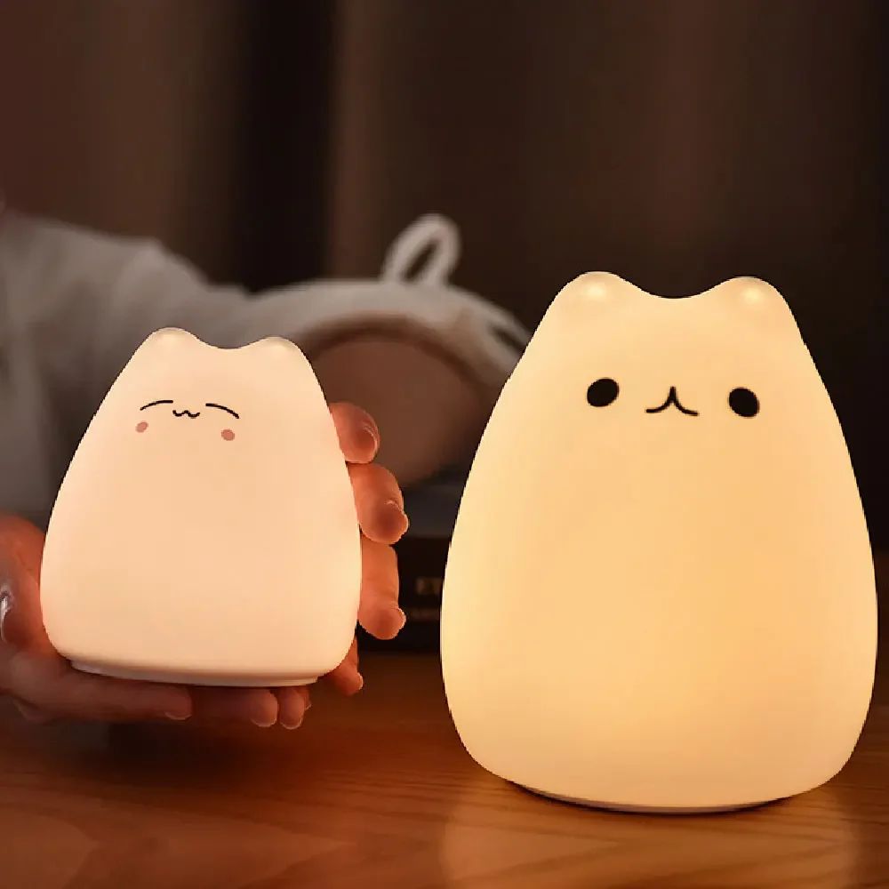 Cute Silicone Cat Night Light Lamp Colorful Gradient Led Touch Sensor ...