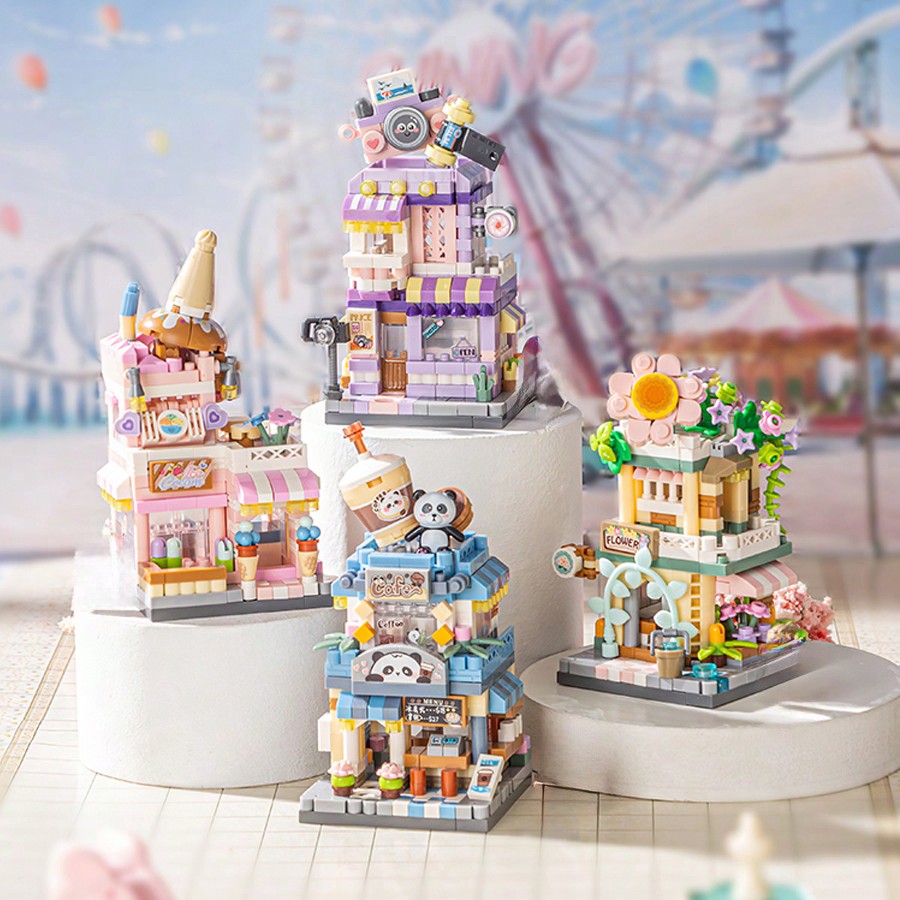 Assembled Building Blocks Mini Shop Street View Building Model Small ...