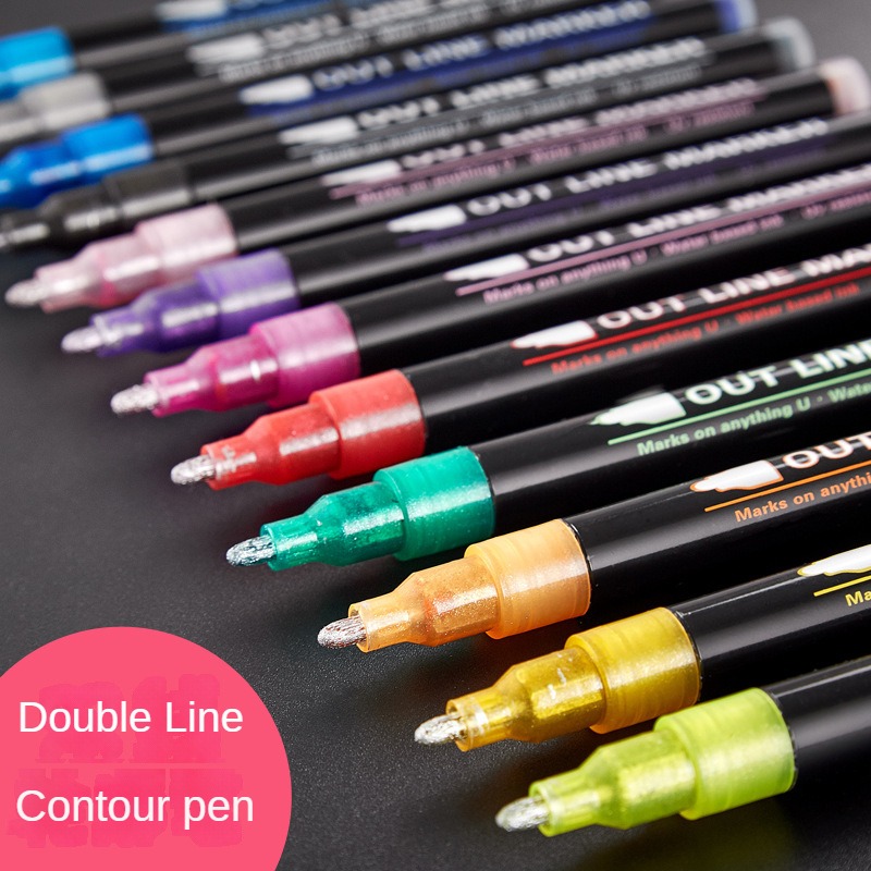 12-Color Double Line Outline Pen Set | Metal Wire Color Pens for ...