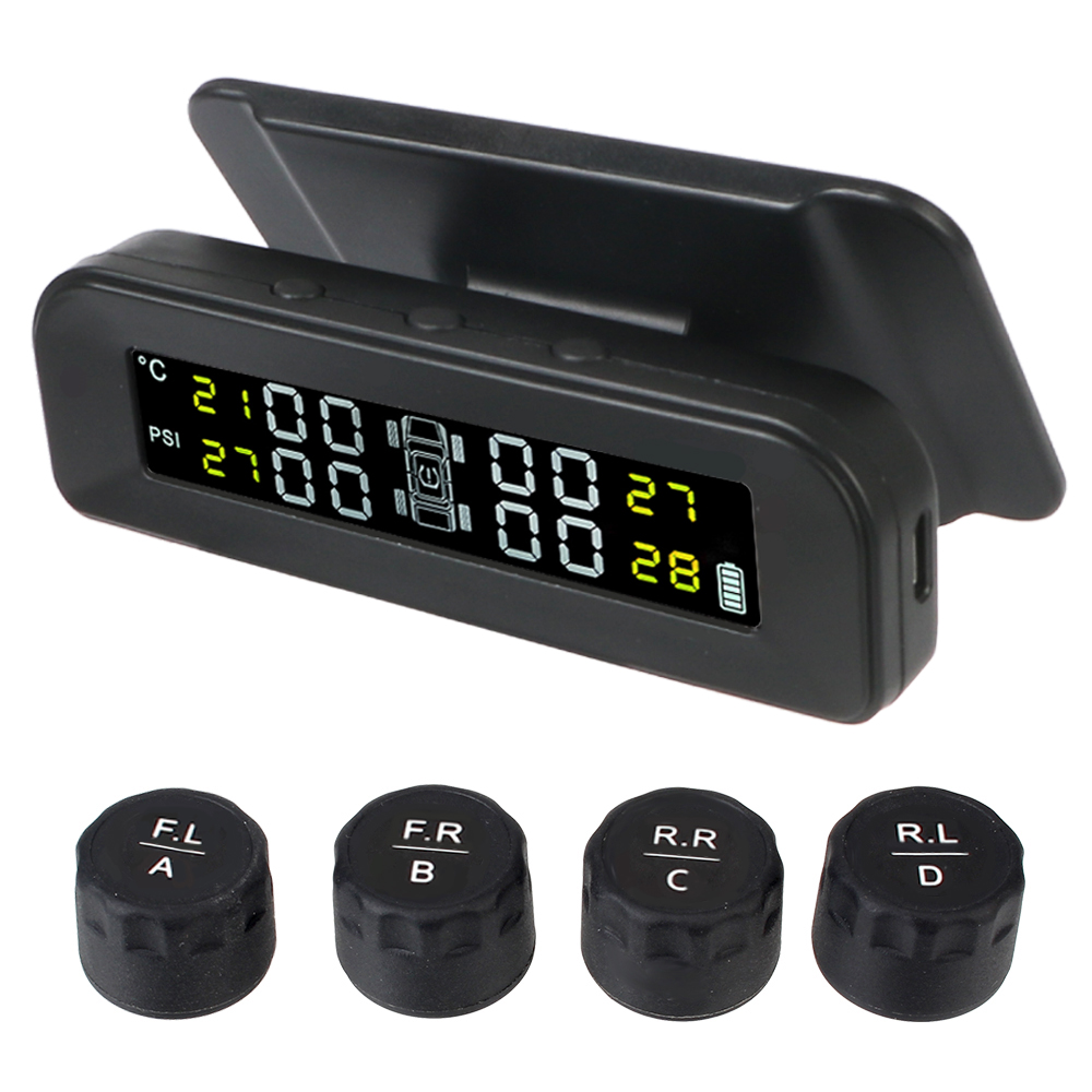 LCD Display Solar Power 4 Sensors Tire Pressure Monitoring System Auto ...