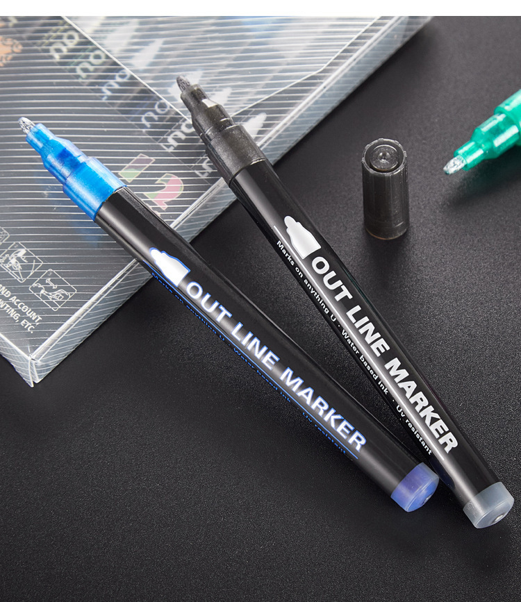 12-Color Double Line Outline Pen Set | Metal Wire Color Pens for ...