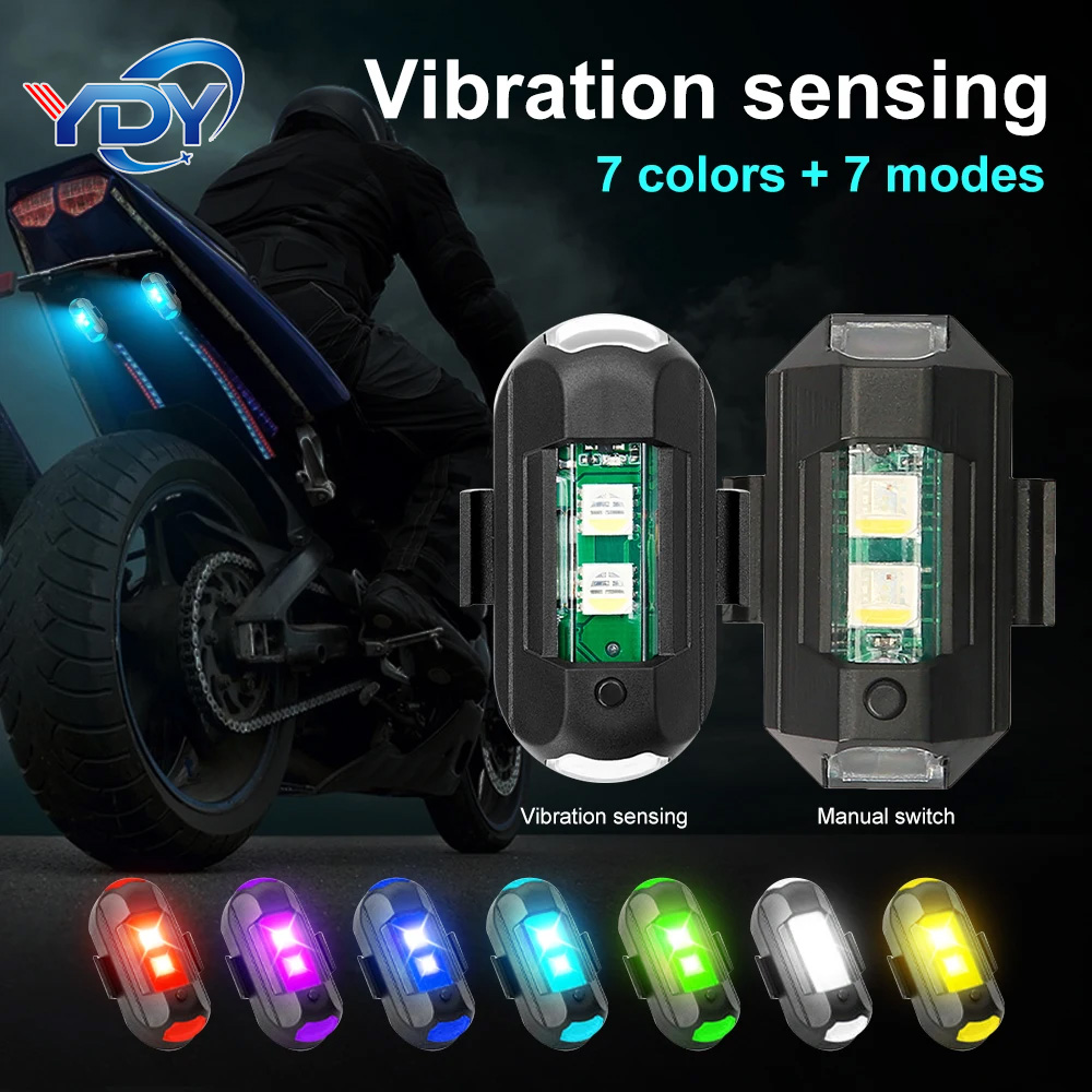 Universal LED Motorcycle Warning Light 7 Colors Mini USB Strobe Light ...