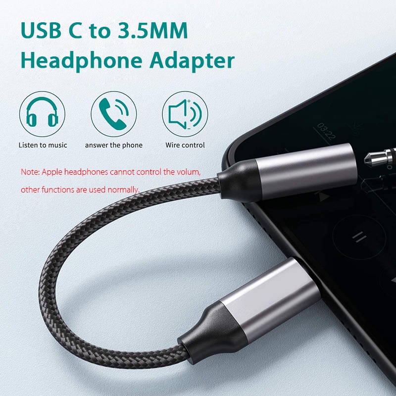 USB Type C to 3.5 MM Headphone Jack Adapter DAC Type-C 3.5MM Earphone ...