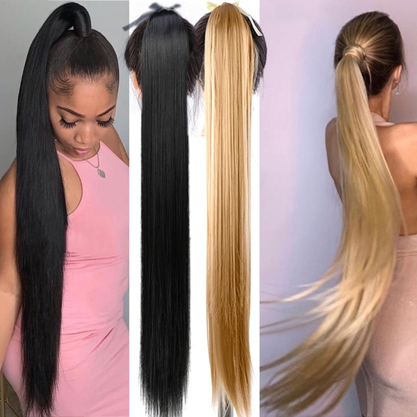85 Cm Long Straight Ponytail Wig with Synthetic Drawstring Ponytail Wig ...