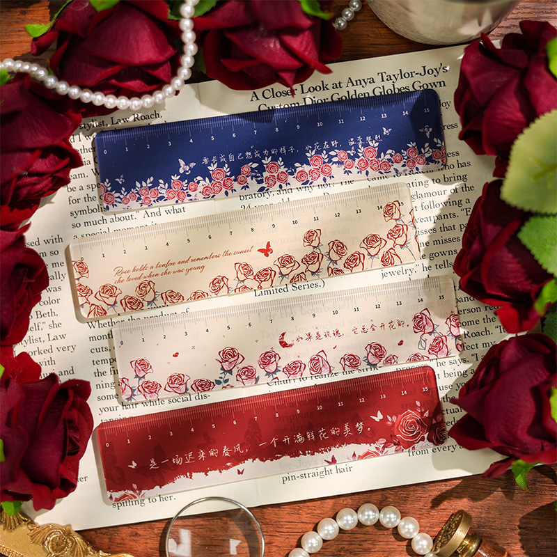 Four Seasons Rose Banquet Acrylic Ruler Student Ruler 15cm Creative ...