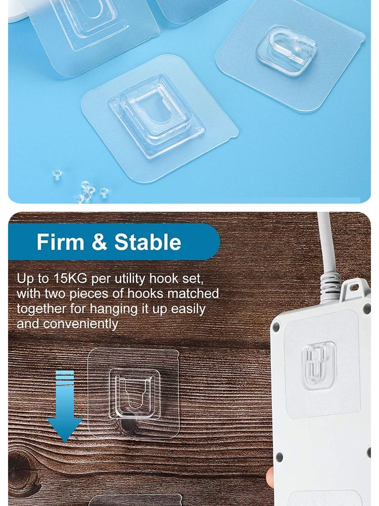 10 Pairs Strong Sticky Hung Double Sided Patch Hook Buckle Transparent Adhesive Wall Hooks Cup ...