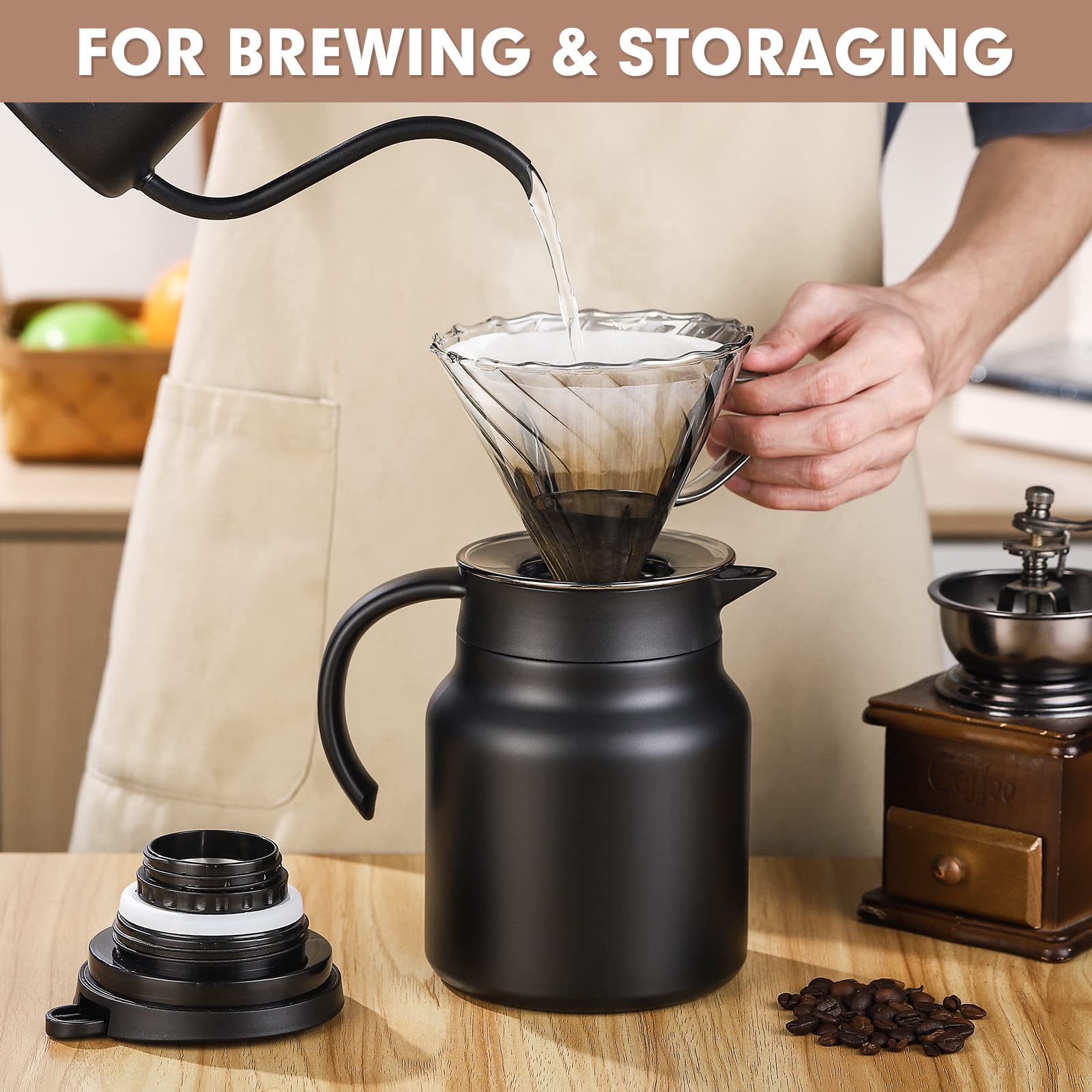 34Oz Thermal Coffee Carafe, Insulated Stainless Steel Coffee Carafes ...