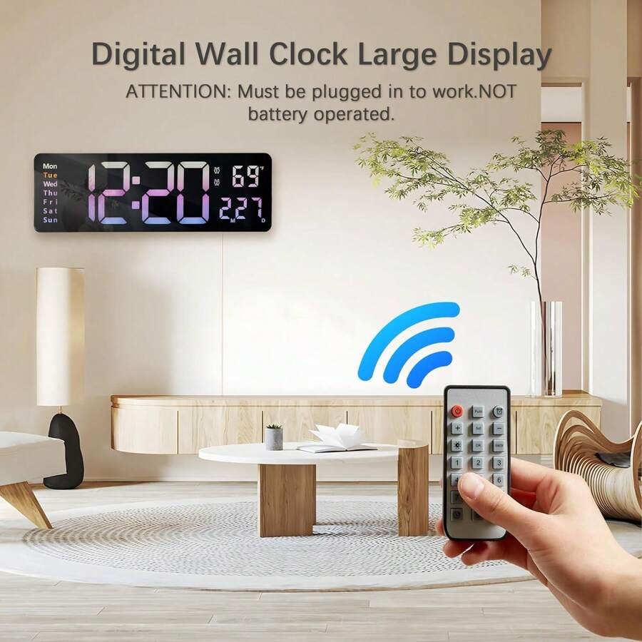16" LED Digital Wall Clock, Large Display Digital Countdown Clock With Remote Control, Auto ...