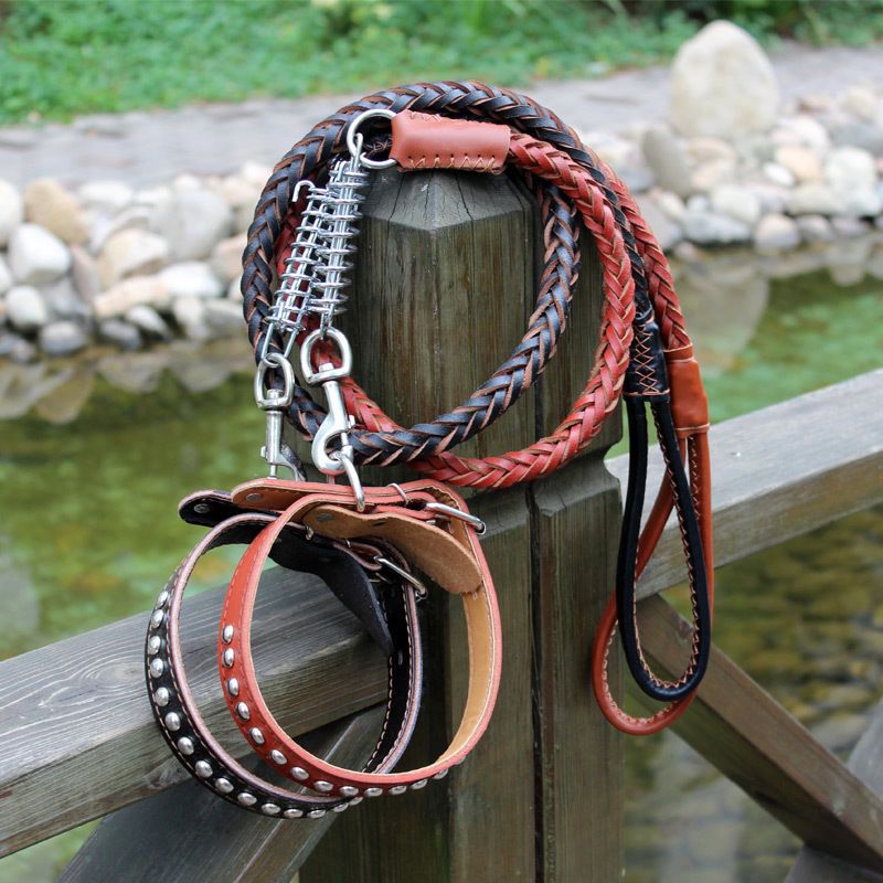 Genuine Genuine Leather Collar Cowhide Dog Chain Dog Leash Medium Large ...