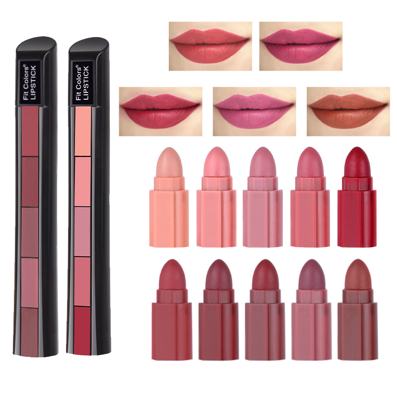 Fit Colors Matte 5 Colors Lipstick Set 5 Sections Matte Velvet Look ...
