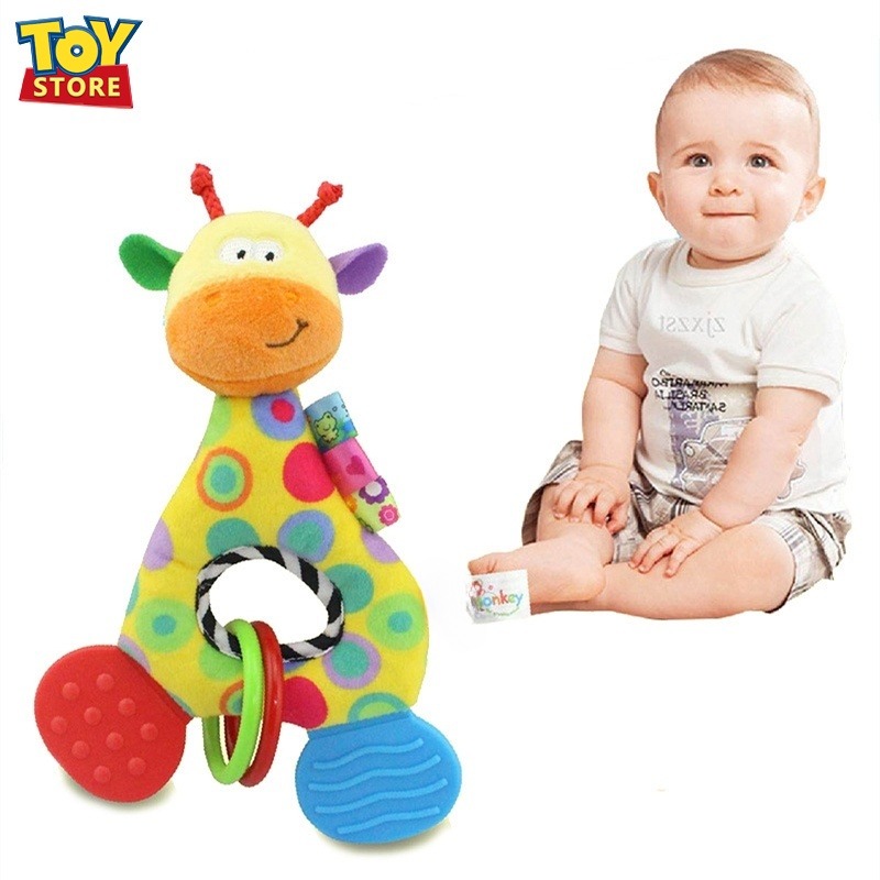 Baby Rattles Soft Plush Teether Toys Handing Bell Giraffe Infant Cotton ...