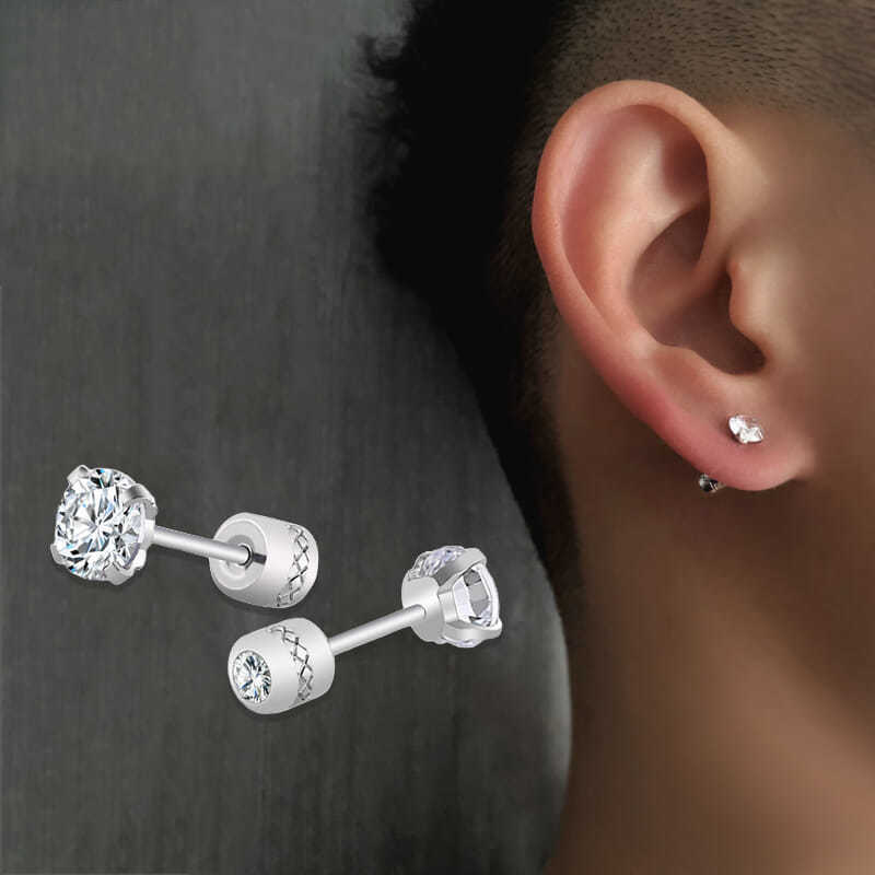 1pc New Style Zircon Earrings Stainless Steel Screw Earrings 18K Gold ...