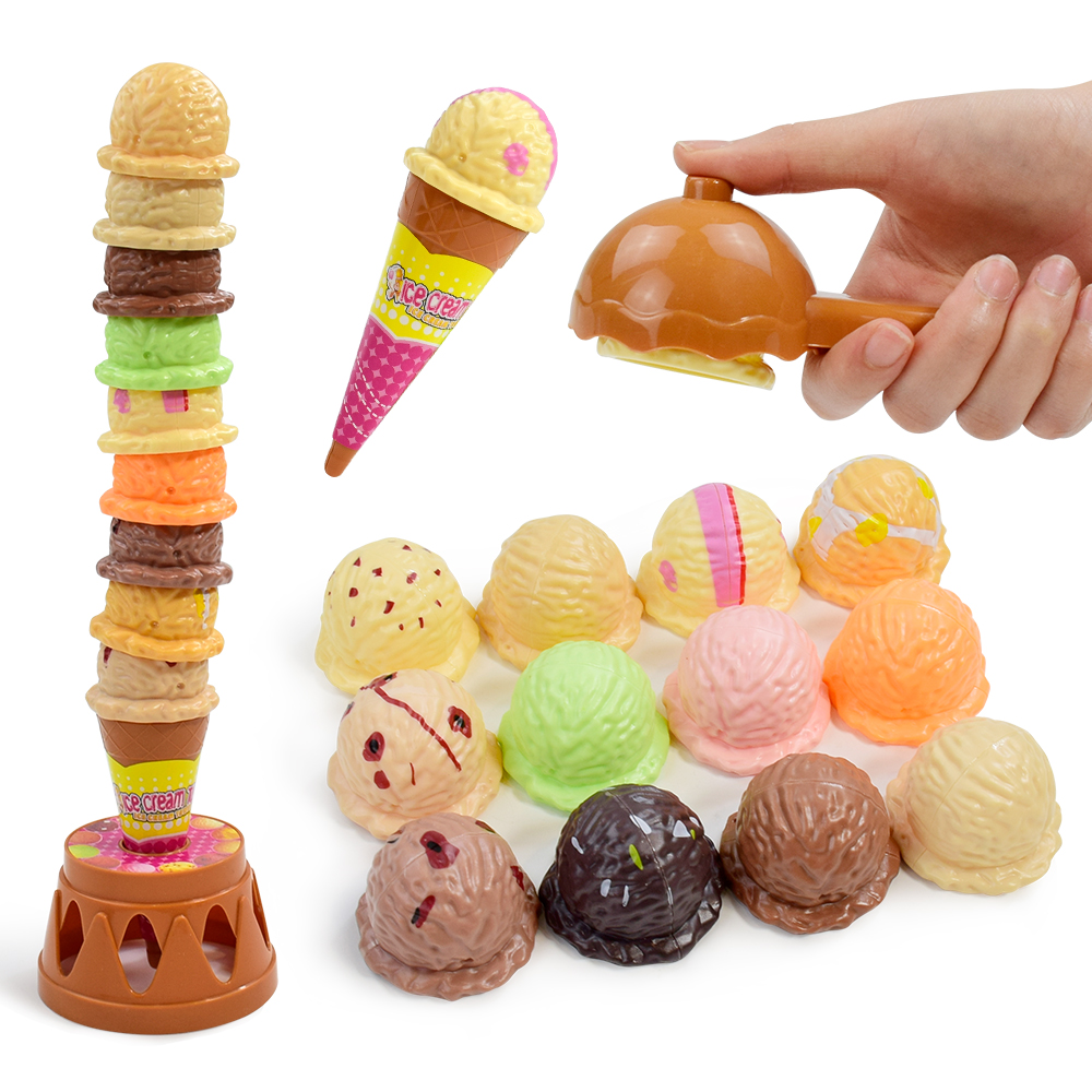 Kids Pretend Play Kitchen Set, Stackable Ice Cream Toy For Educational ...