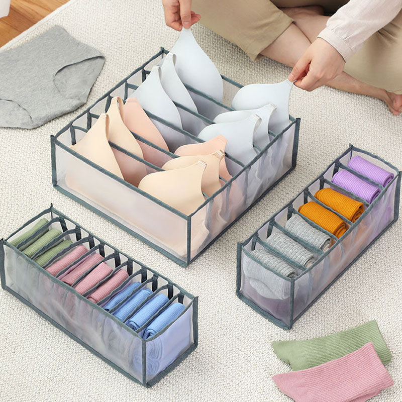 Household Foldable Grid Underwear Storage Box Socks Bra Underwear ...