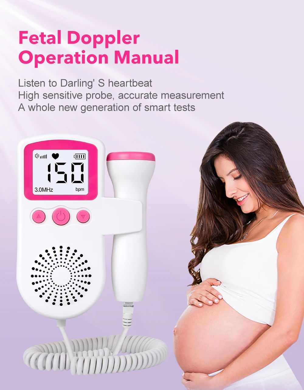 2.5MHz Ultrasound Doppler Fetal Portable Baby Monitor Pregnancy Women ...