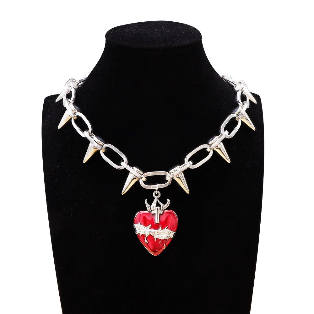 Gothic Red Heart Necklace for Women Handmade Enamel Punk Choker with ...