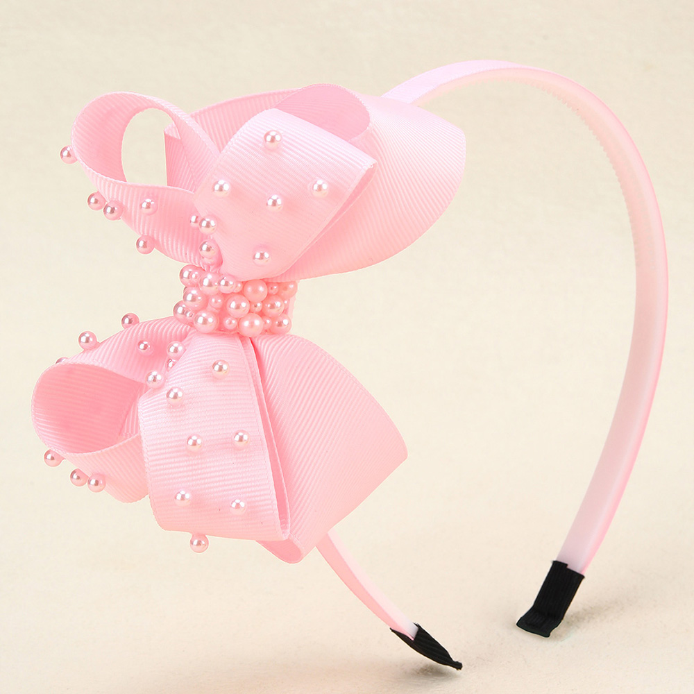 Sweet Pink Bow Headband with Pearls Elegant Korean Style Headwear for ...