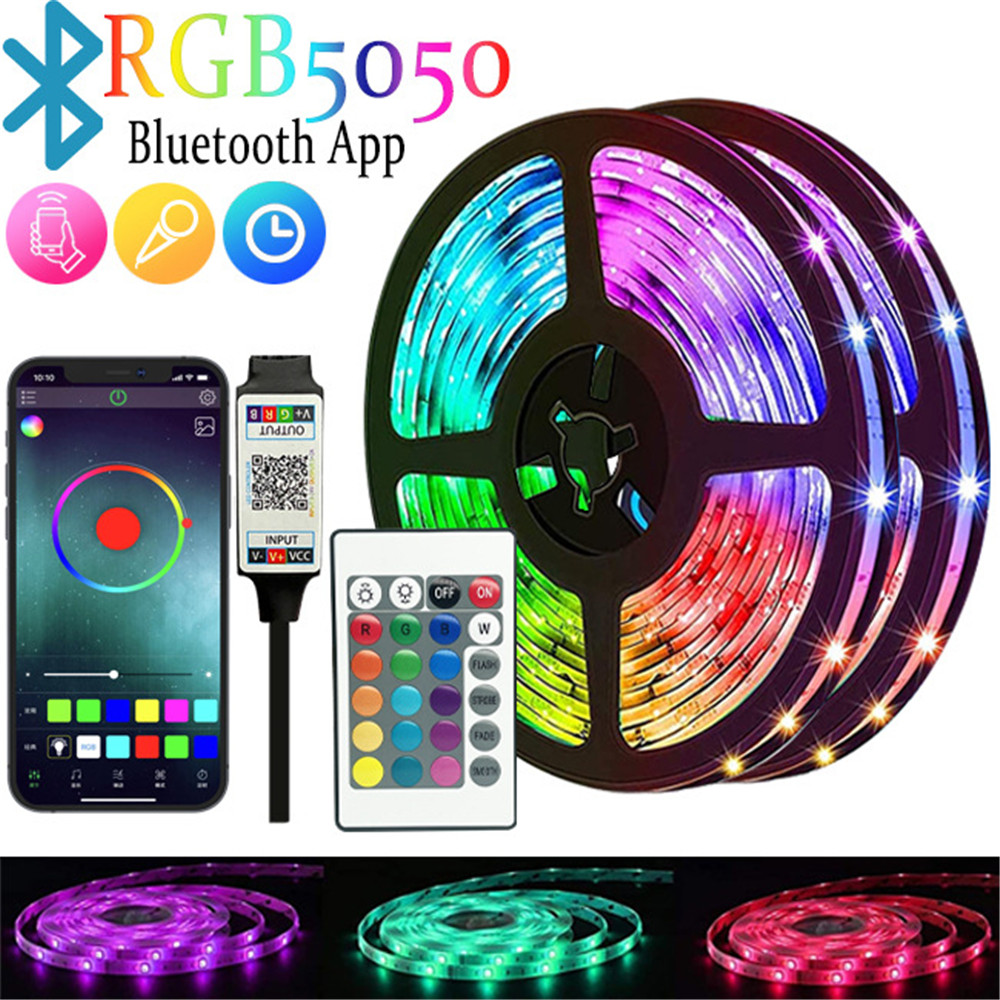 RGB 5050 LED Strip Bluetooth Remote Tape Decor for Room LED Light ...