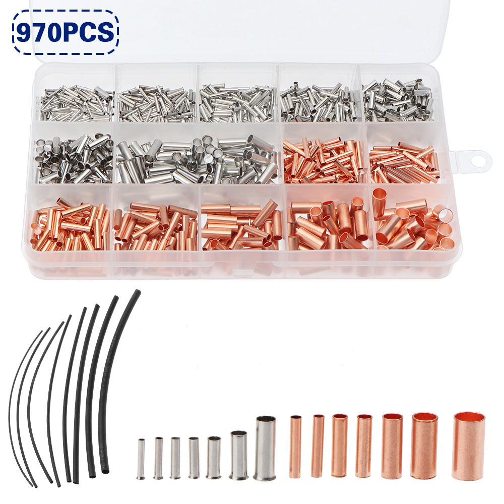 970pcs Copper Connecting Pipe Wire Joint Small Copper Tube Terminal ...