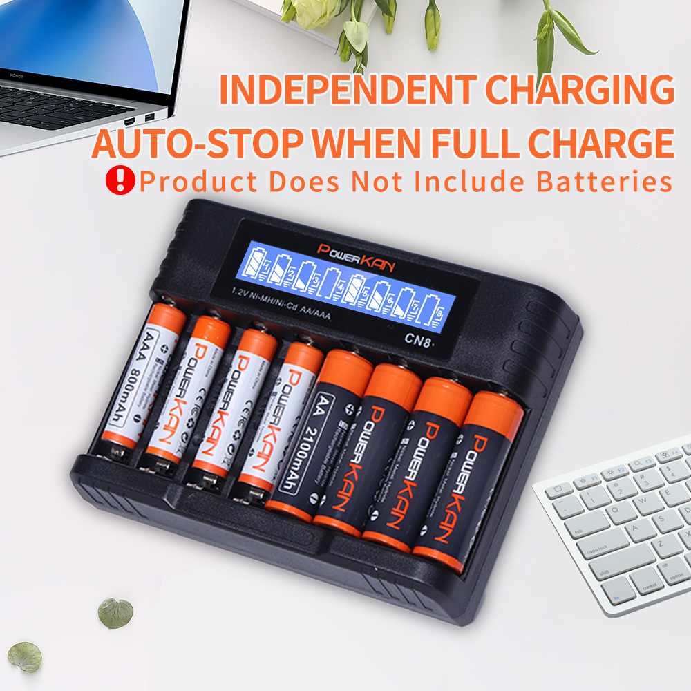 PowerKAN CN8 Battery Charger, 500mA*8 Slot High Speed Charging and USB ...