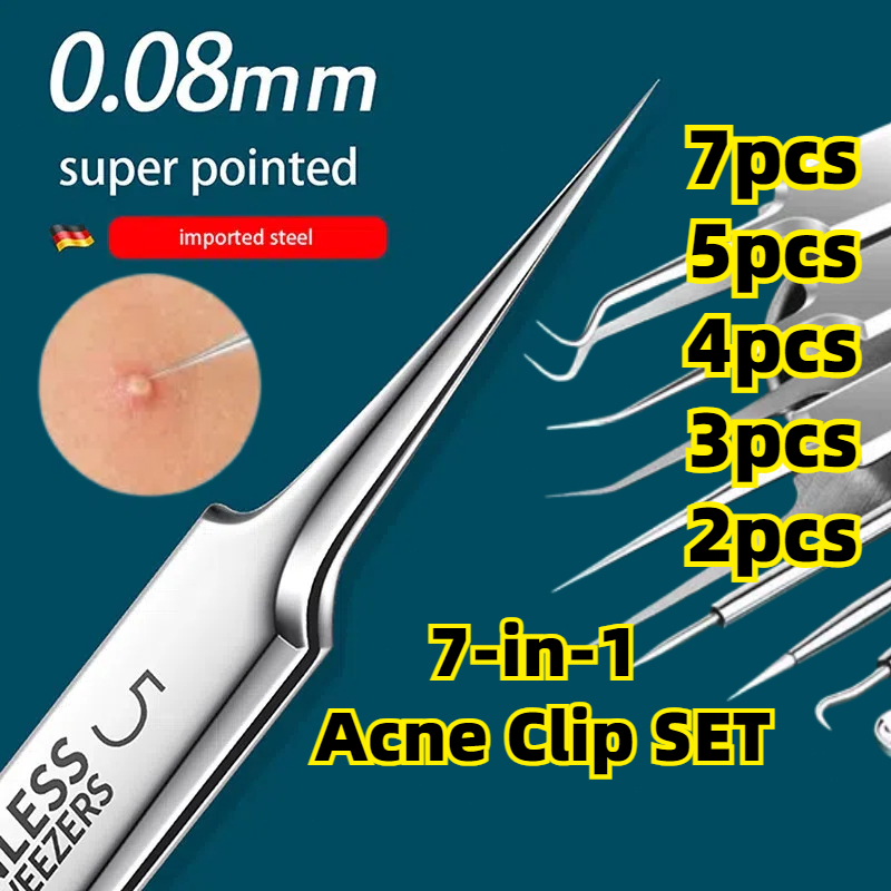 7-in-1 Stainless Acne Removal Tool Set | Pimple Extractor Kit Tweezers ...