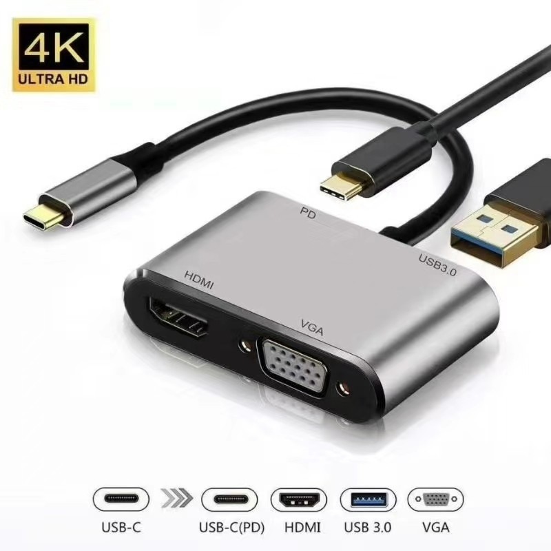 SD Card Reader 4-in-1 USB C to HDMI VGA Adapter for Computer Laptops ...