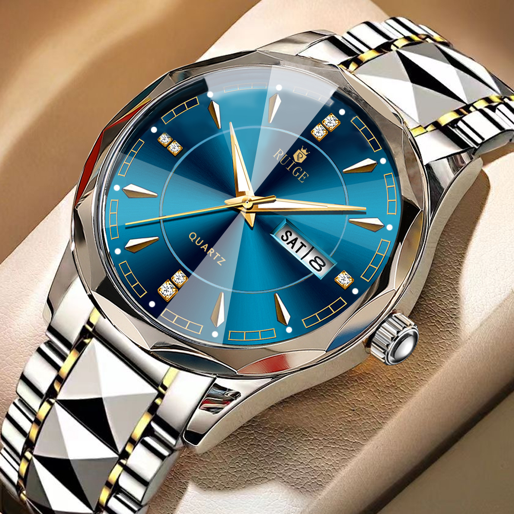 R RUIGE Men's Quartz Watch Luminous Trendy Waterproof Stainless Steel ...