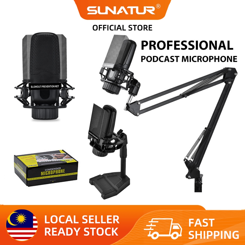 SUNATUR ZX85 Professional Condenser Microphone 3.5mm Studio Podcast Mic ...