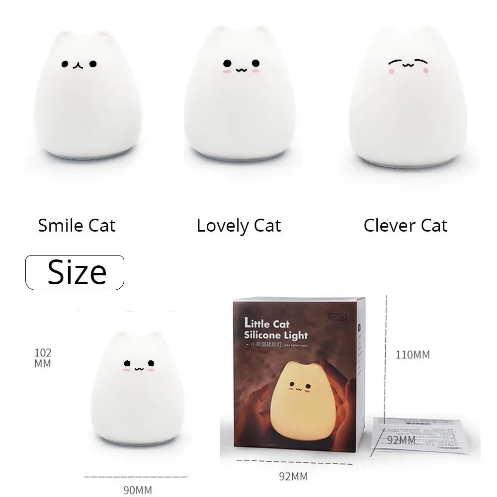 Cute Silicone Cat Night Light Lamp Colorful Gradient Led Touch Sensor ...