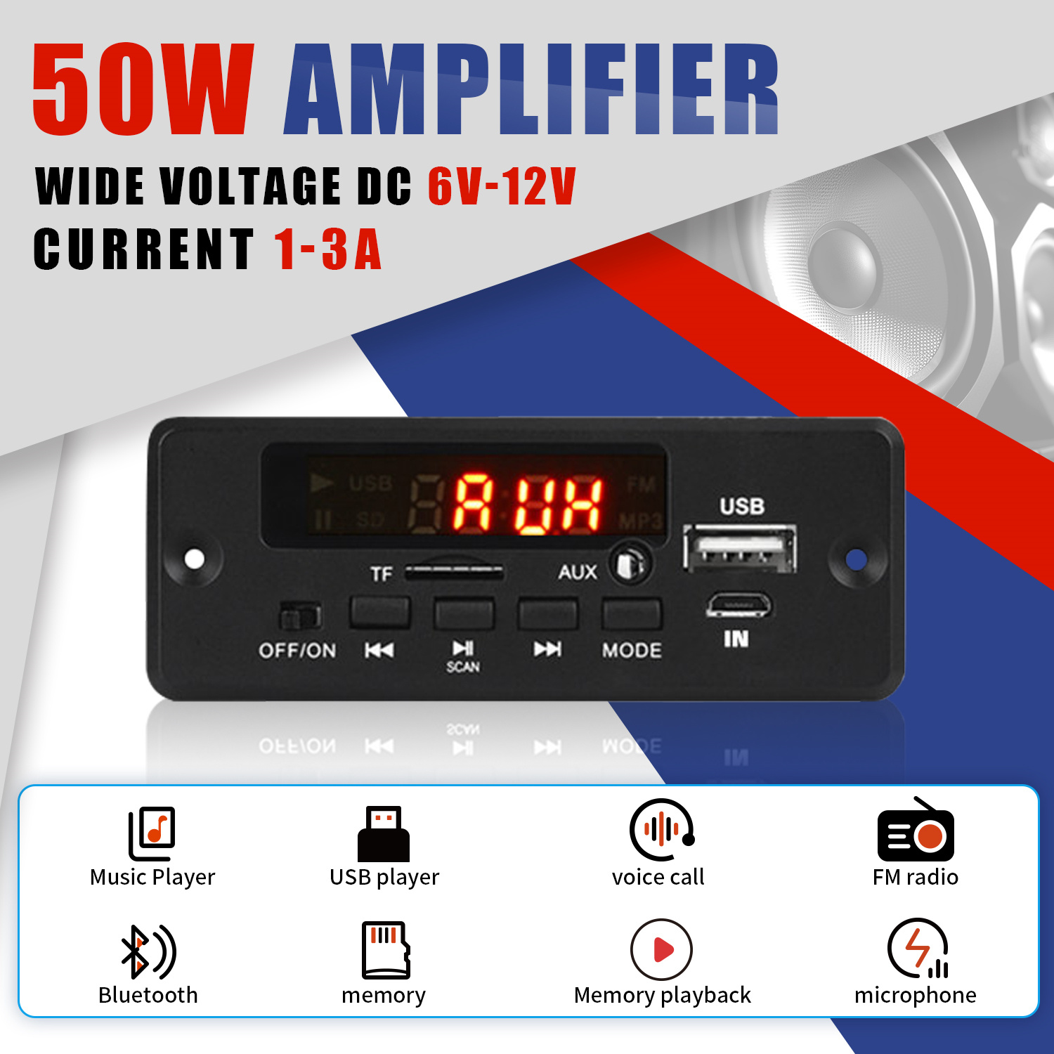 DC 12V 50W Amplifier Bluetooth 5.0 MP3 Player Board FM Radio TF USB 3 ...