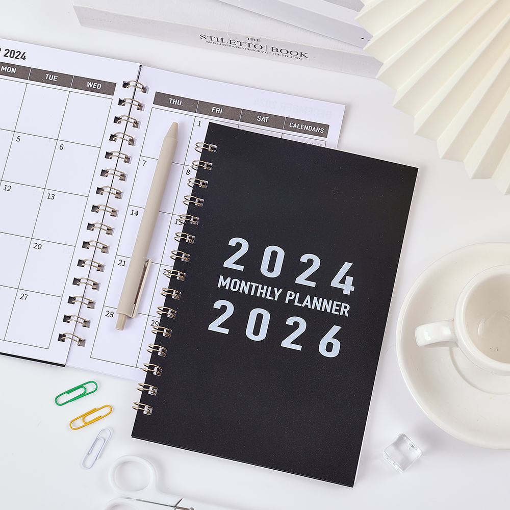 29 sheets 2024-2026 Monthly Planner Black PVC Waterp roof Cover Monthly ...