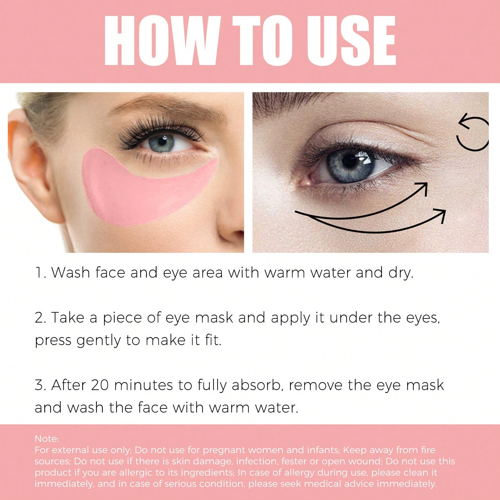 1pc Pink Rose Eye Mask 60pcs To Lighten Fine Lines At The Corners Of ...