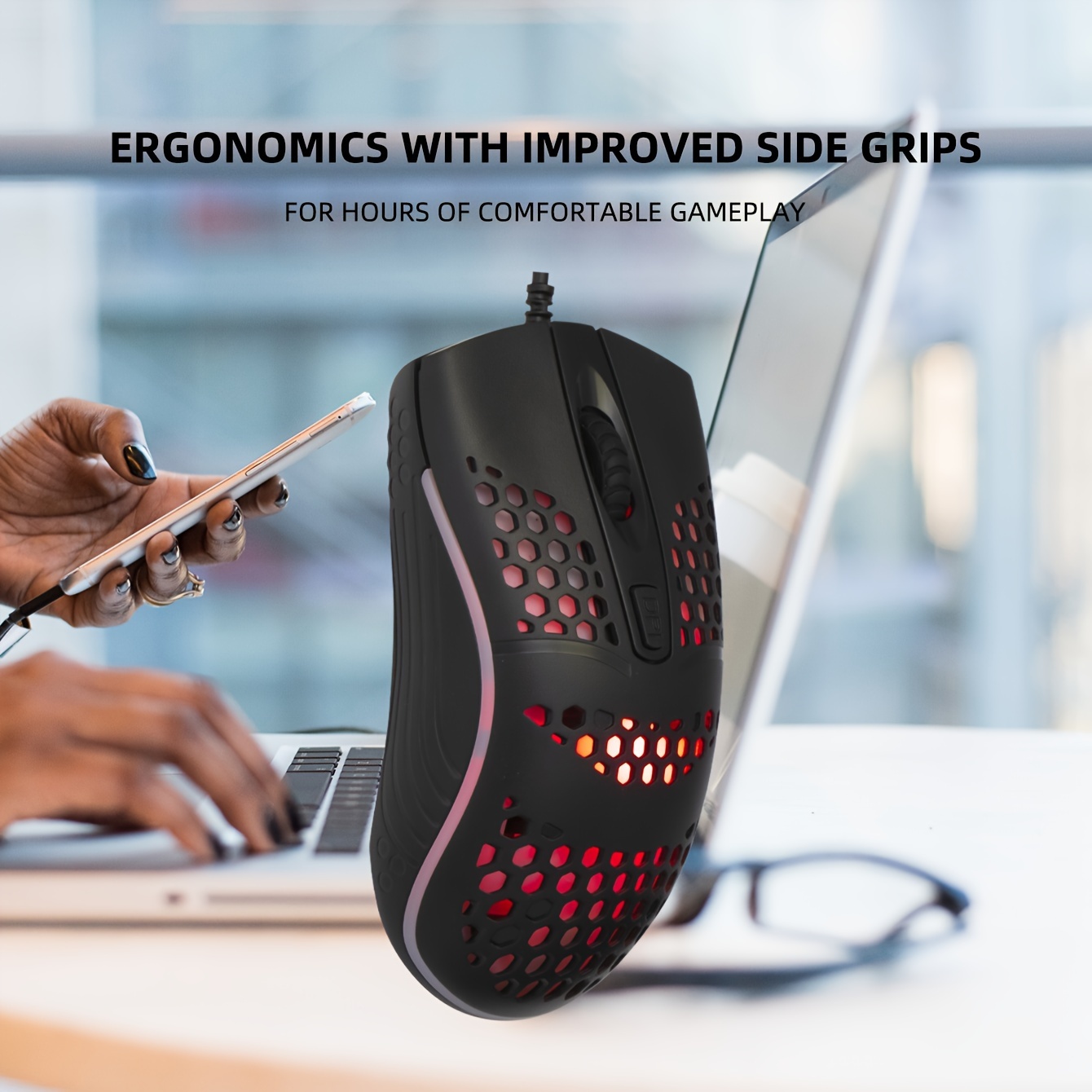 Ultralight Honeycomb Gaming Mouse, Ergonomic Wired Office Mouse,Rainbow ...