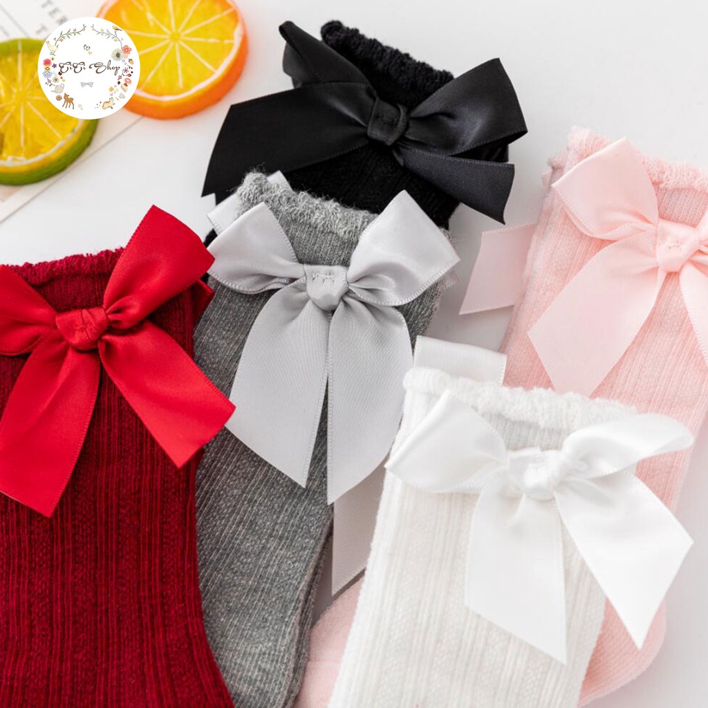 Baby Girls Big Bow Knee High Long Soft Socks Cotton Lace Non-Slip Kids ...